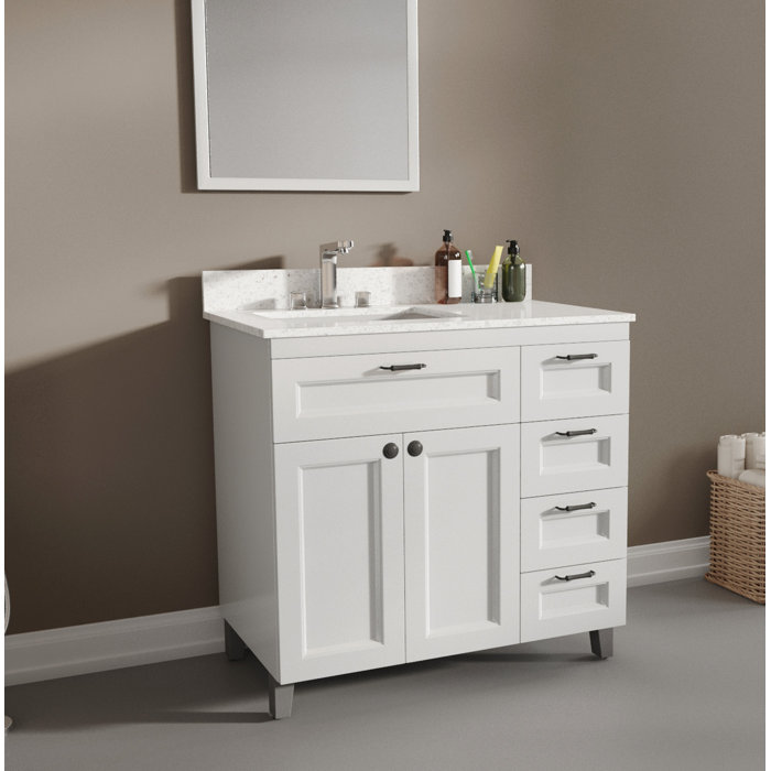 Winston Porter 36 In Metal Bathroom Vanity In White With Iced White